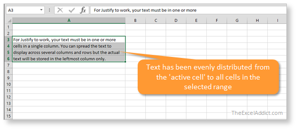 The Excel Addict Instead Of Using Wrap Text Justify Text On Multiple Rows